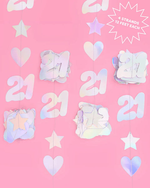 Finally 21 Garland - Iridescent foil garland | Paperless Post Party Shop